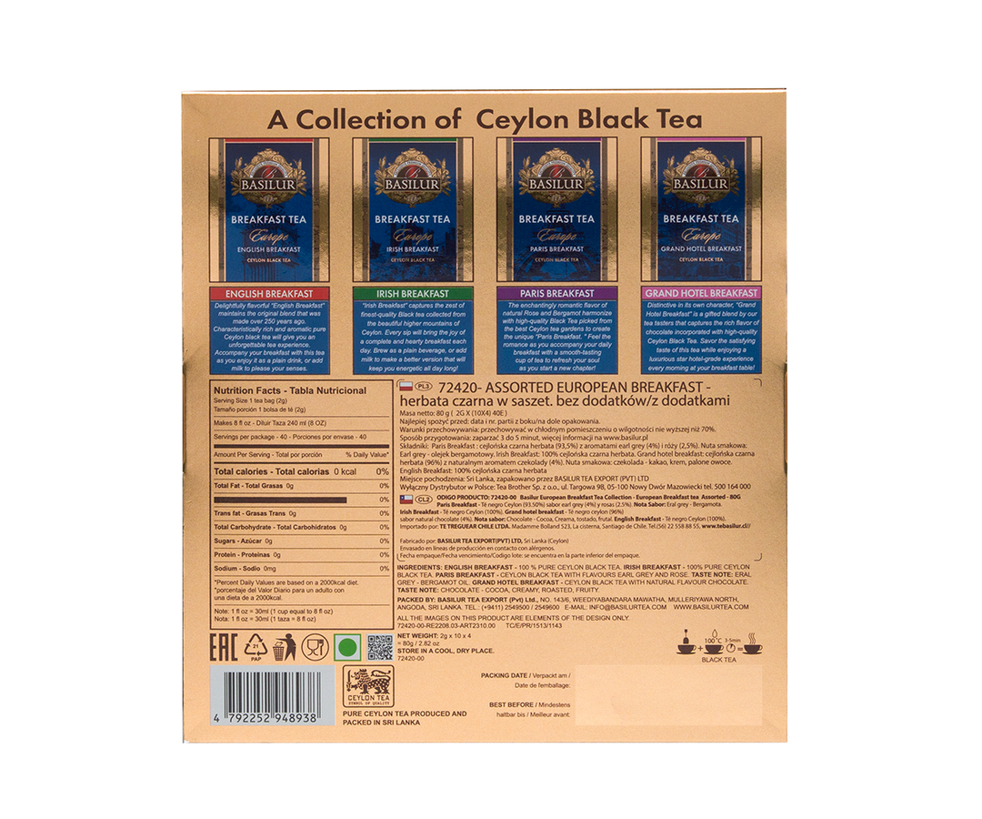 Basilur Europe Breakfast Assorted Tea, 40 Count Tea Bags – ceylontstore.com