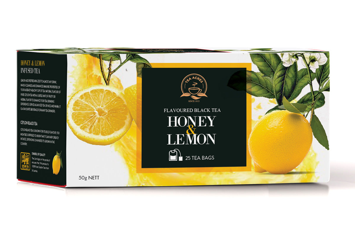 Tea Acres Honey And Lemon Flavoured Pure Ceylon Black Tea, 25 Count Te ...